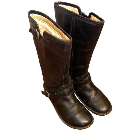UGG | Shoes | Ugg Black Leather Sheepskin Tupelo Moto Tall Womens Boots ...